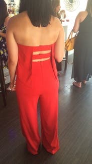 Red Retro Ruffle Jumpsuit by Jay Godfrey for $65 - $75 | Rent the Runway